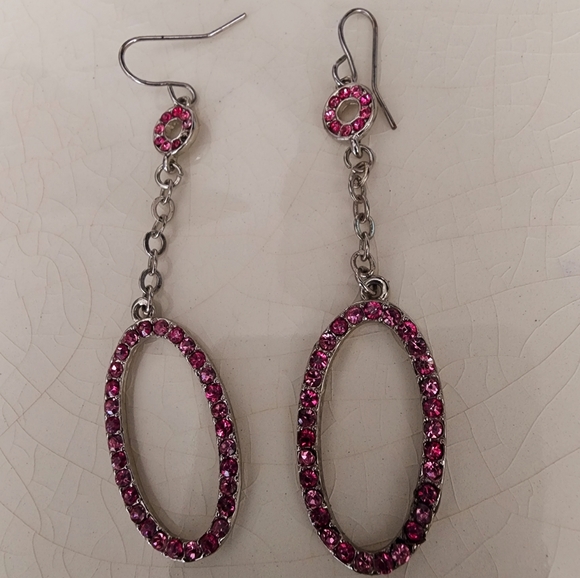 Jewelry | Hot Pink Oval And Circle Rhinestone Encrusted Drop Earrings ...